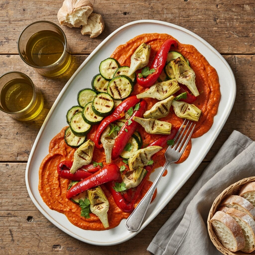 Grilled Summer Veggie Platter with Zesty Romesco - Blog Well Done